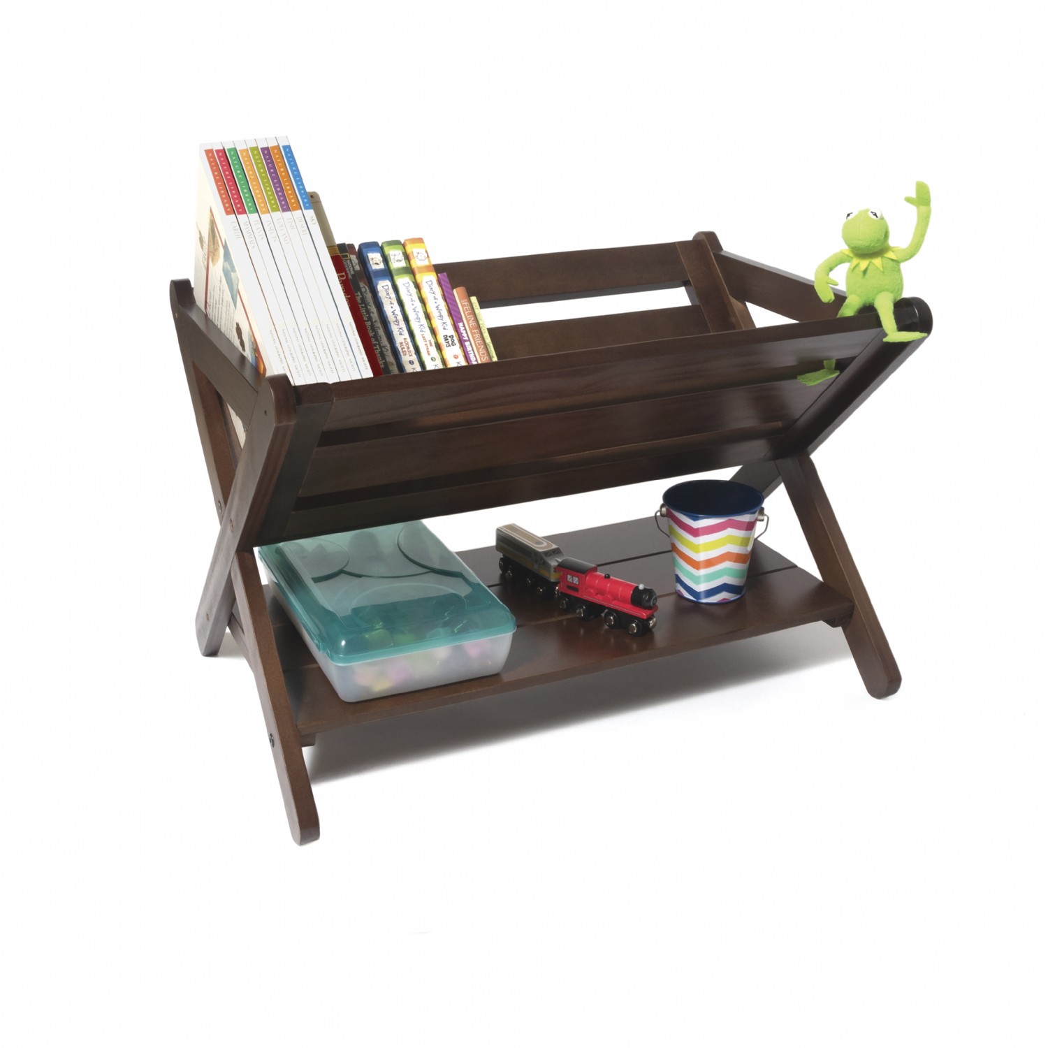 Kids' Book Caddy with Shelf, Walnut Finish | Lipper International