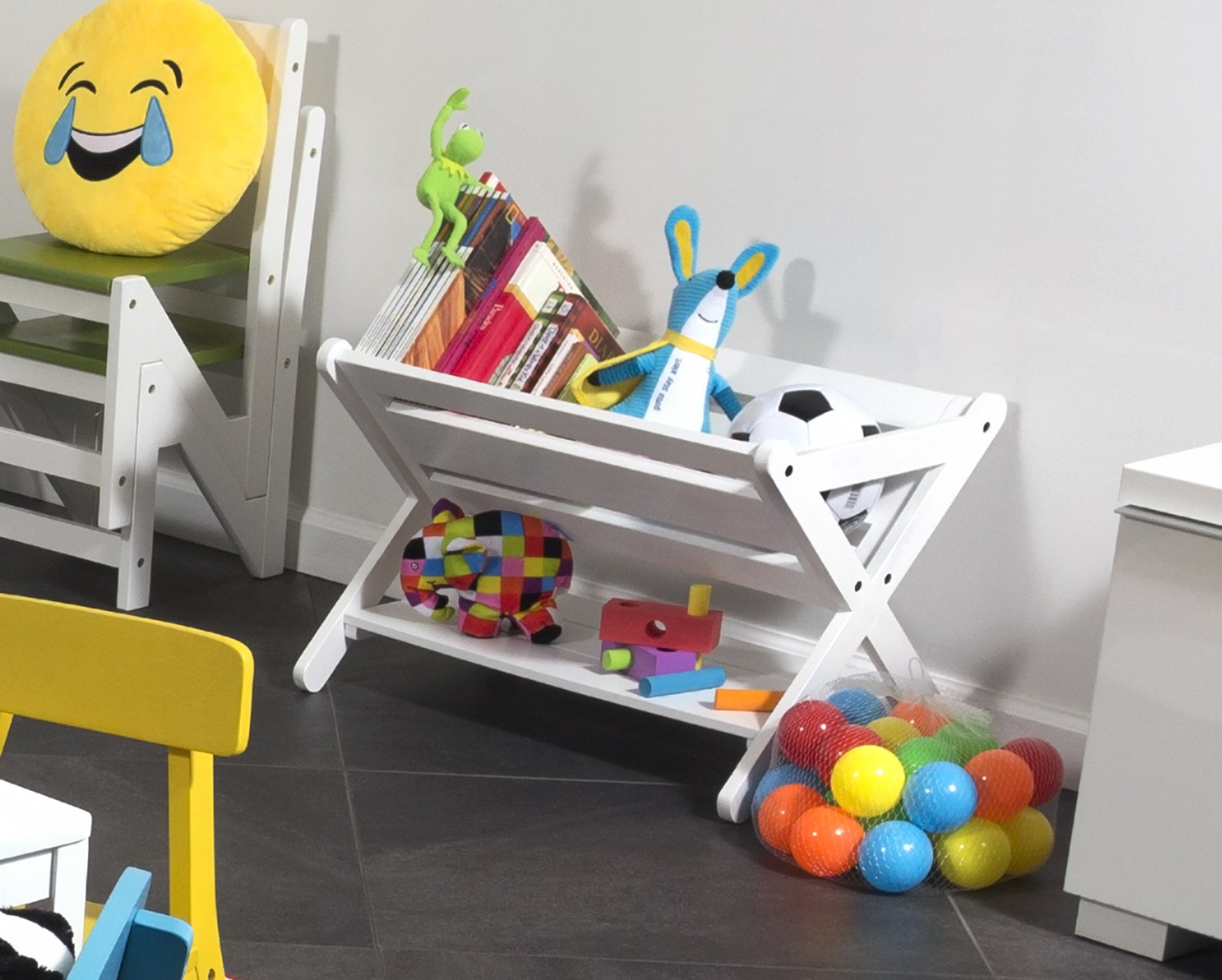 Kids Book Caddy with Shelf, White Finish | Lipper International