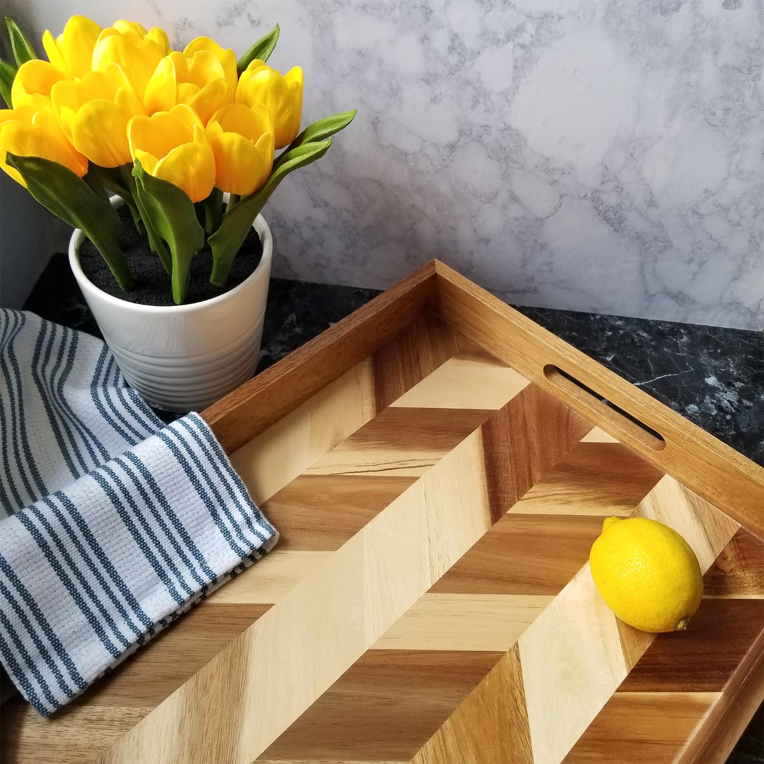 Acacia Herringbone Serving Tray | Lipper International