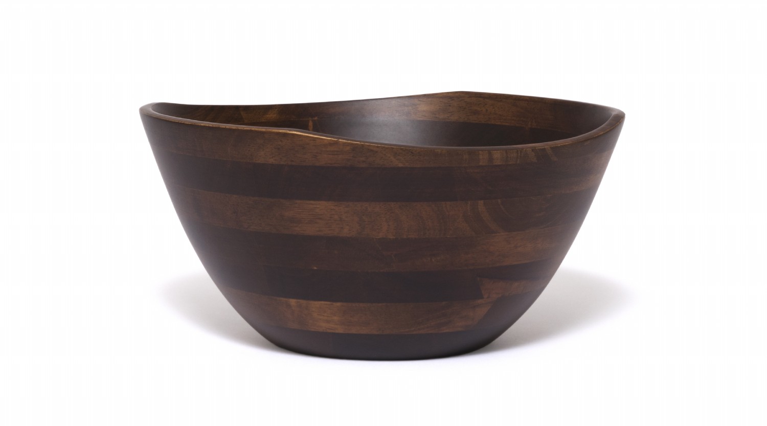 Walnut Finish Wavy Rim Bowl, Large | Lipper International