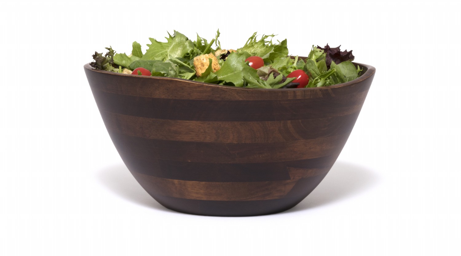 Walnut Finish Wavy Rim Bowl, Large | Lipper International