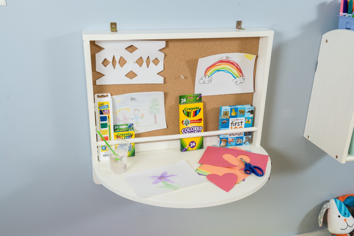 Kids Wall Mounted Desk, Natural White Finish | Lipper International