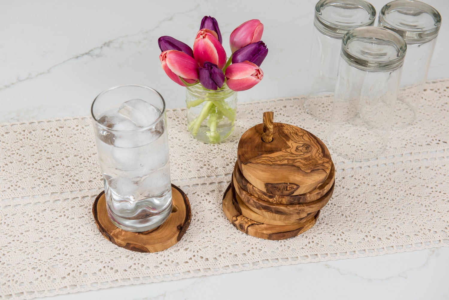 Olive Wood Coasters, 7-Piece Set | Lipper International