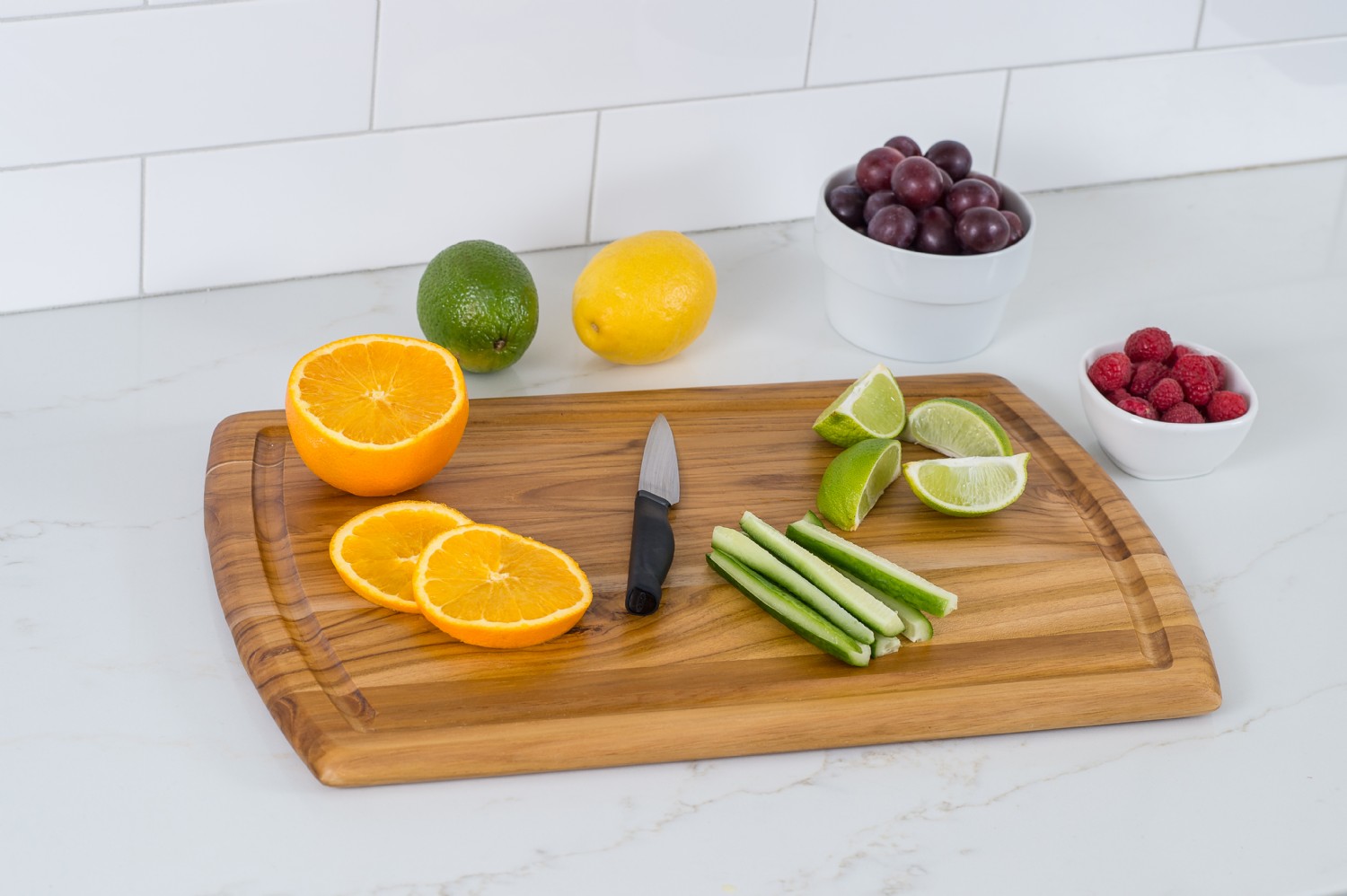 Teak Herringbone Board with Juice Well & Inset Handles | Lipper ...
