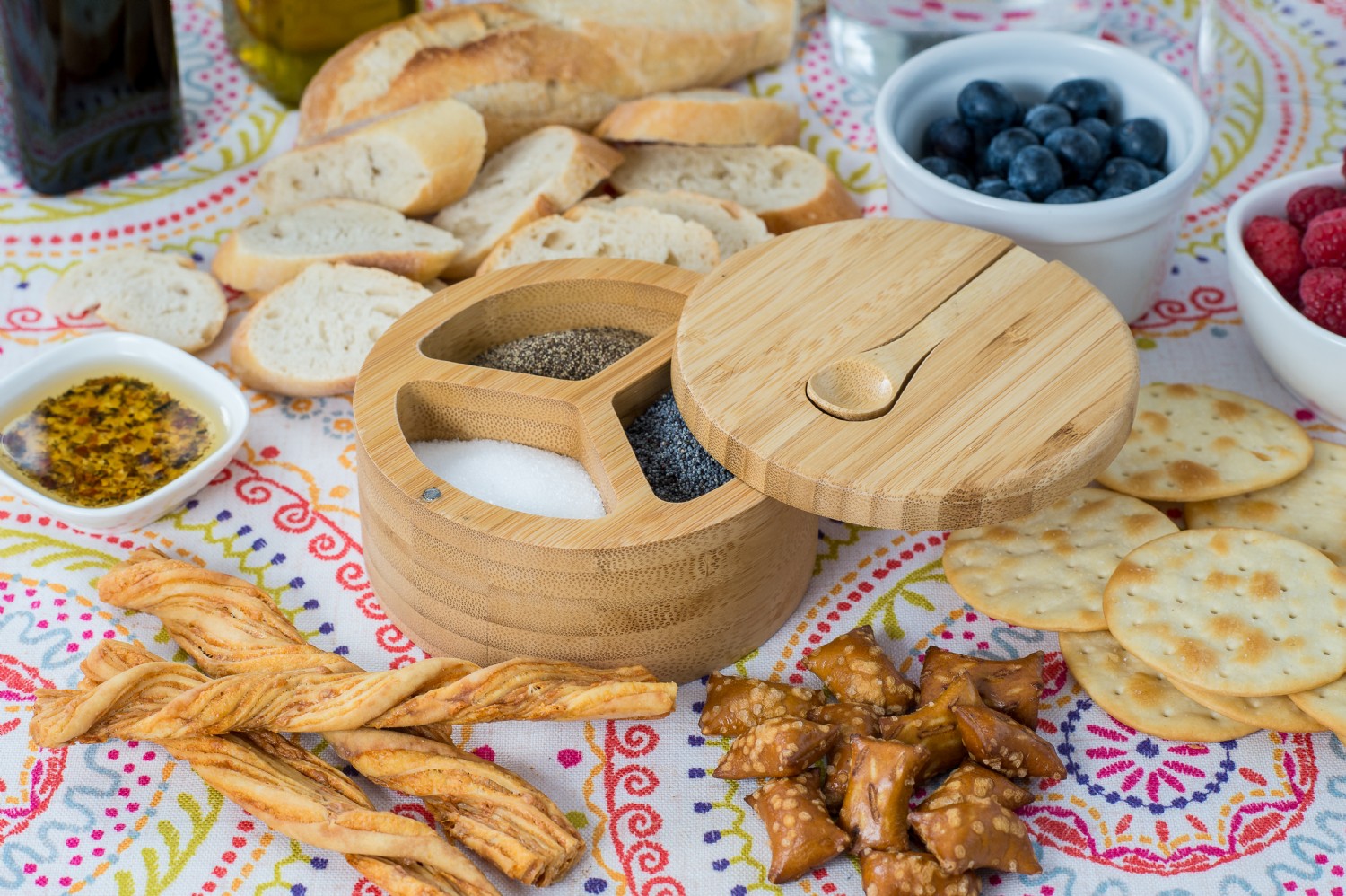 Bamboo 3-Section Salt Box with Spoon | Lipper International